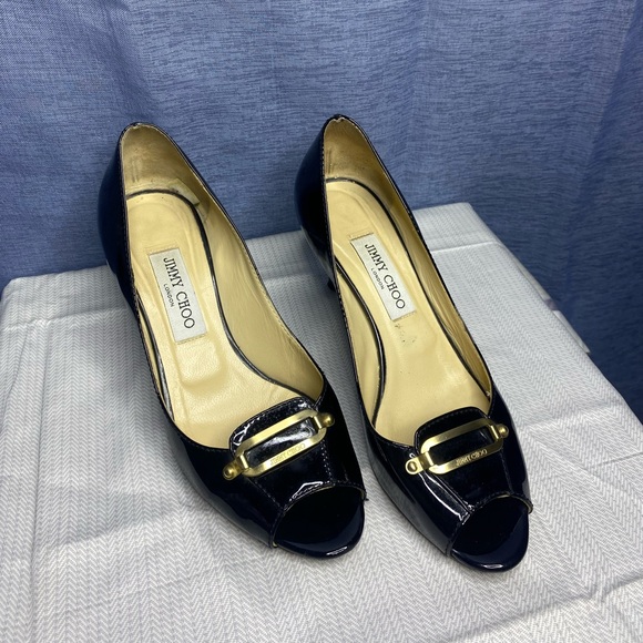 Jimmy Choo | Shoes | Jimmy Choo Black Patent Open Toe Pump | Poshmark